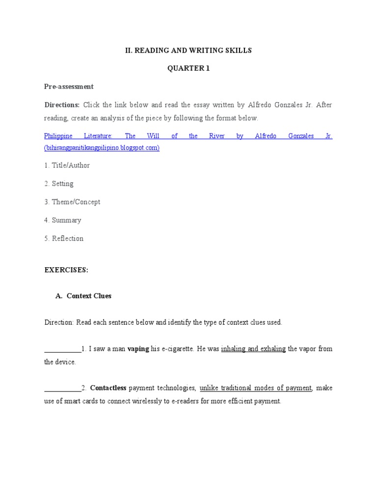 Compilation of Activities in Reading and Writing Skills | PDF