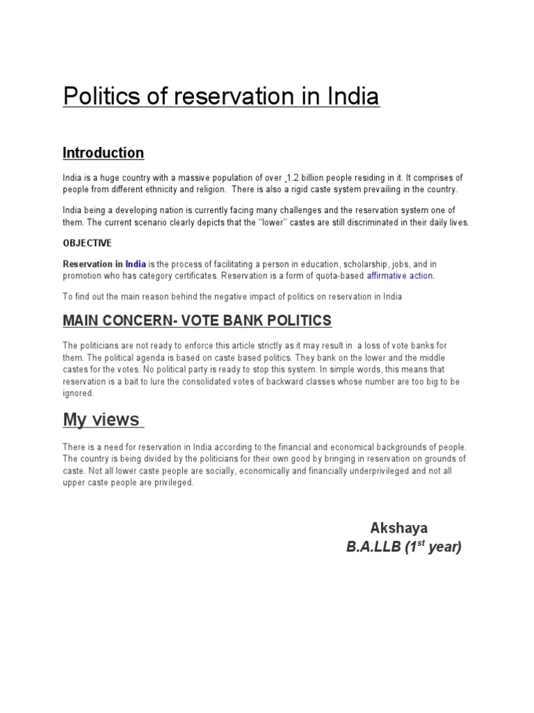Politics of Reservation in India | PDF | Politics | Social Science
