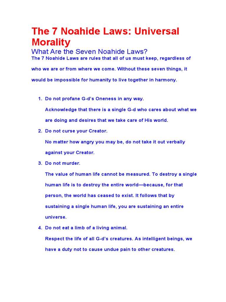 The 7 Noahide Laws | PDF | Torah | Religion And Belief