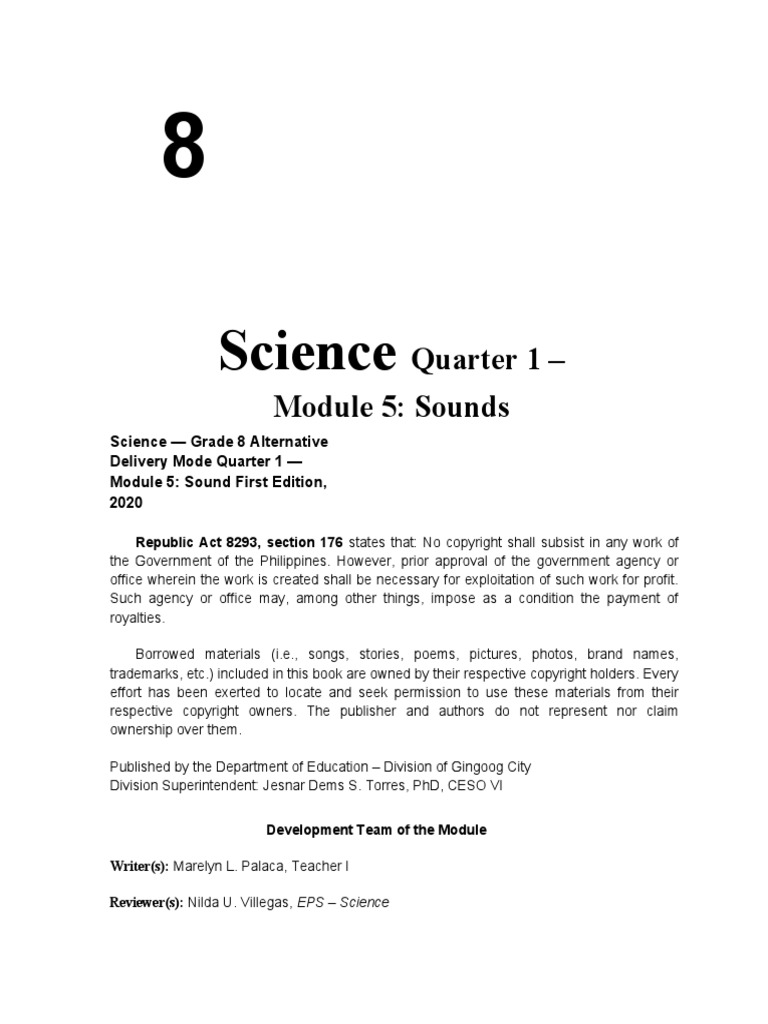 Science: Quarter 1 - Module 5: Sounds | PDF | Sound | Waves