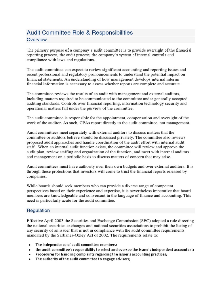 A Comprehensive Overview of Audit Committee Roles, Responsibilities ...