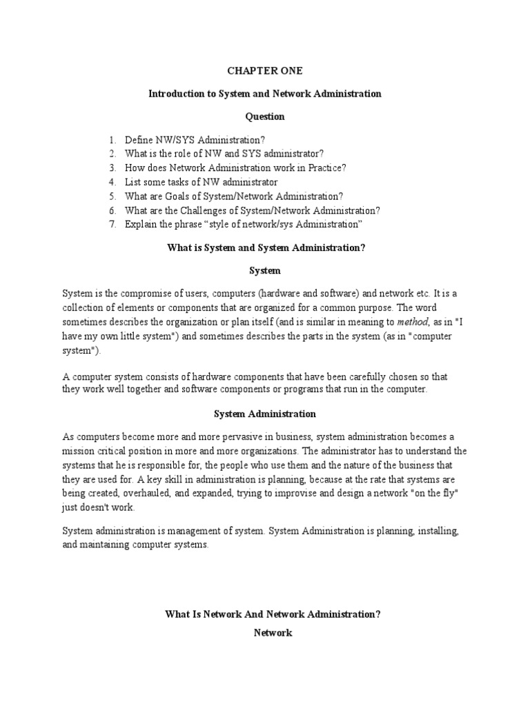 Chapter One Introduction To System and Network Administration | PDF | System Administrator ...