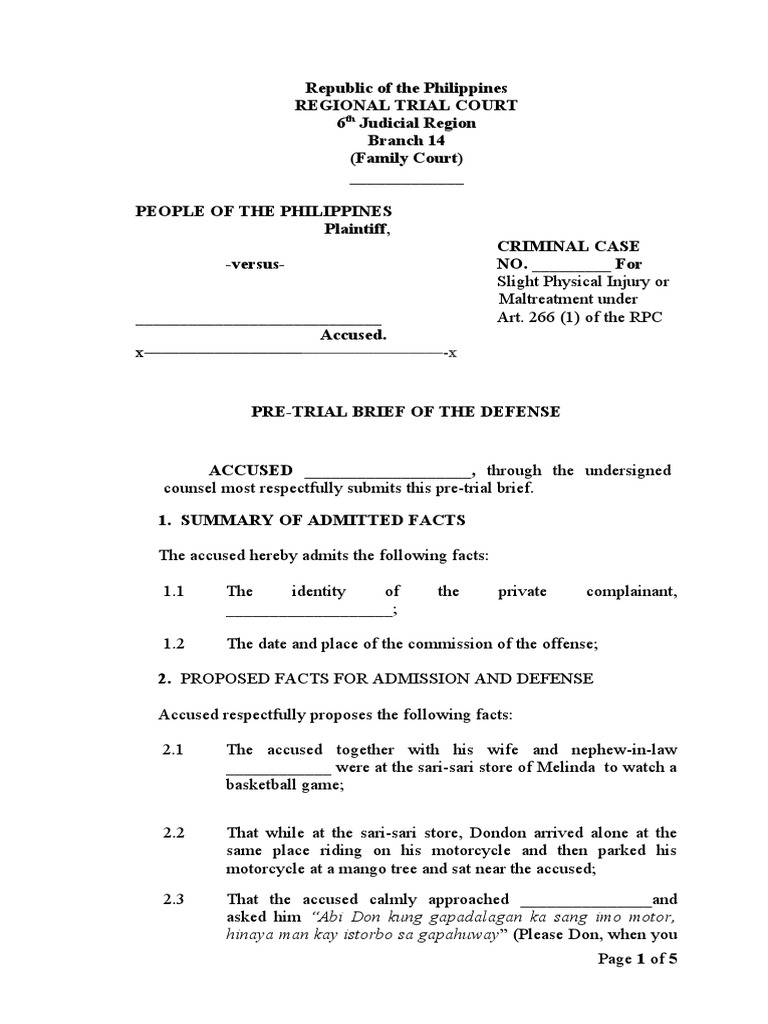 Pretrial Brief Defense | PDF | Prosecutor | Testimony