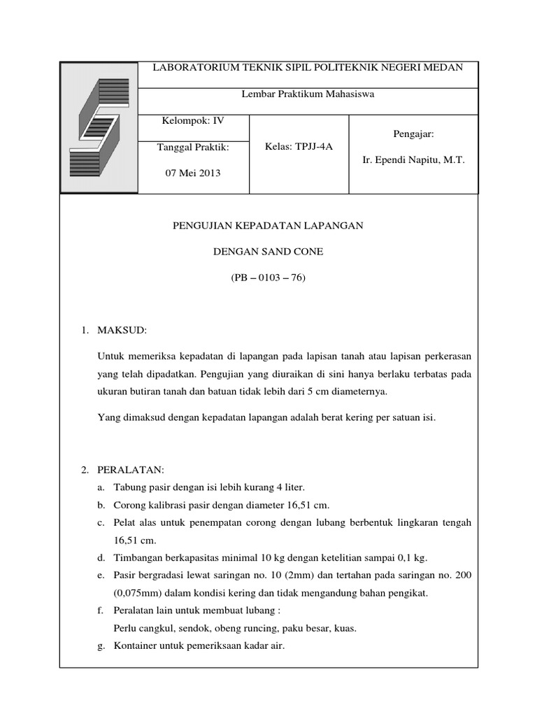 Laporan Sand Cone | PDF