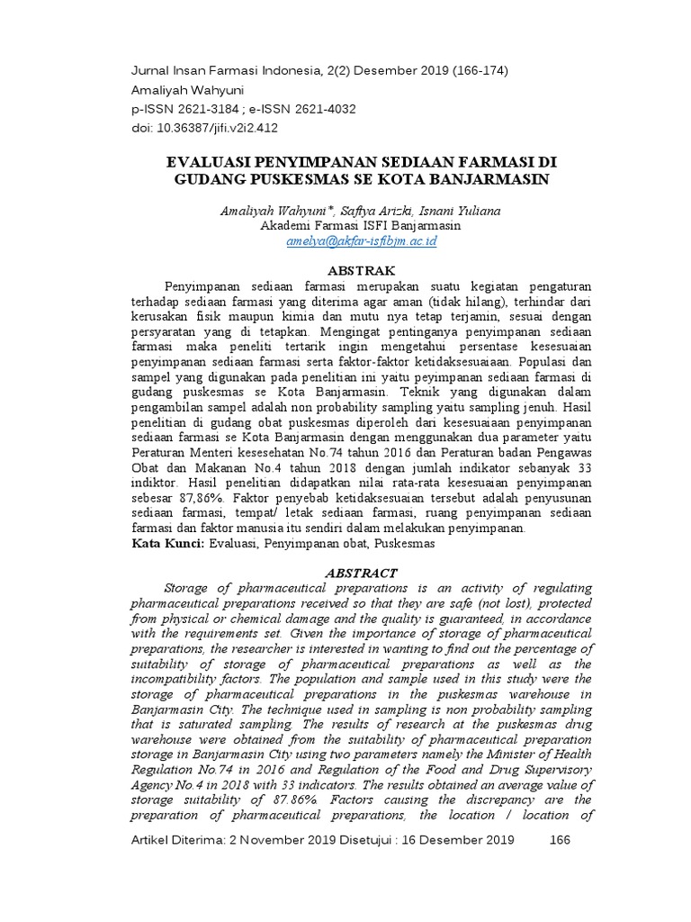 Evaluasi Penyimpanan Sediaan Farmasi Di Gudang Puskesmas Se Kota