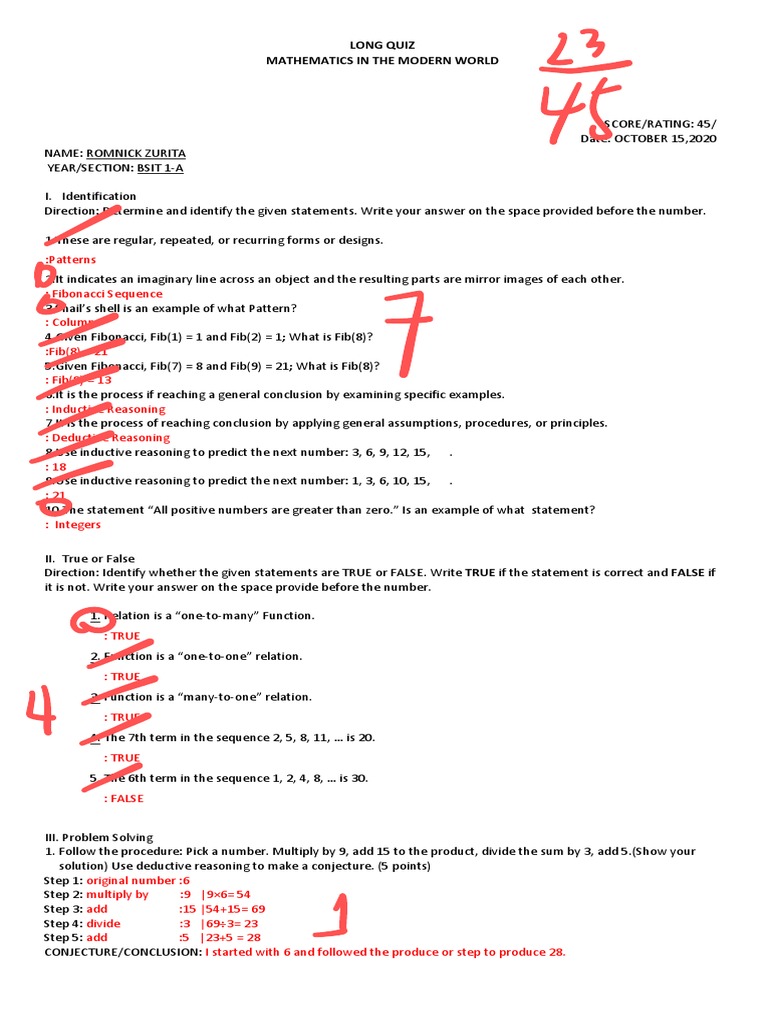Edited - Long Quiz Math | PDF | Numbers | Inductive Reasoning
