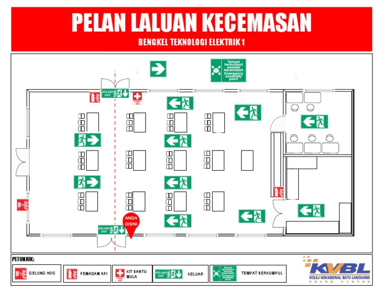 Pelan Laluan Kecemasan Bgkel Tek Elektrik 1 ANDA DSINI | PDF