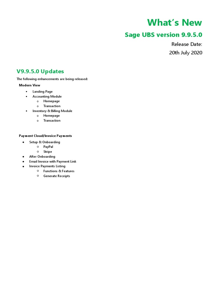 Sage UBS v9.9.5.0 Release Notes | PDF | Receipt | Invoice