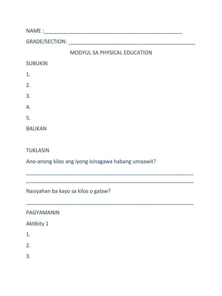 Physical Education - 3rd Activity | PDF