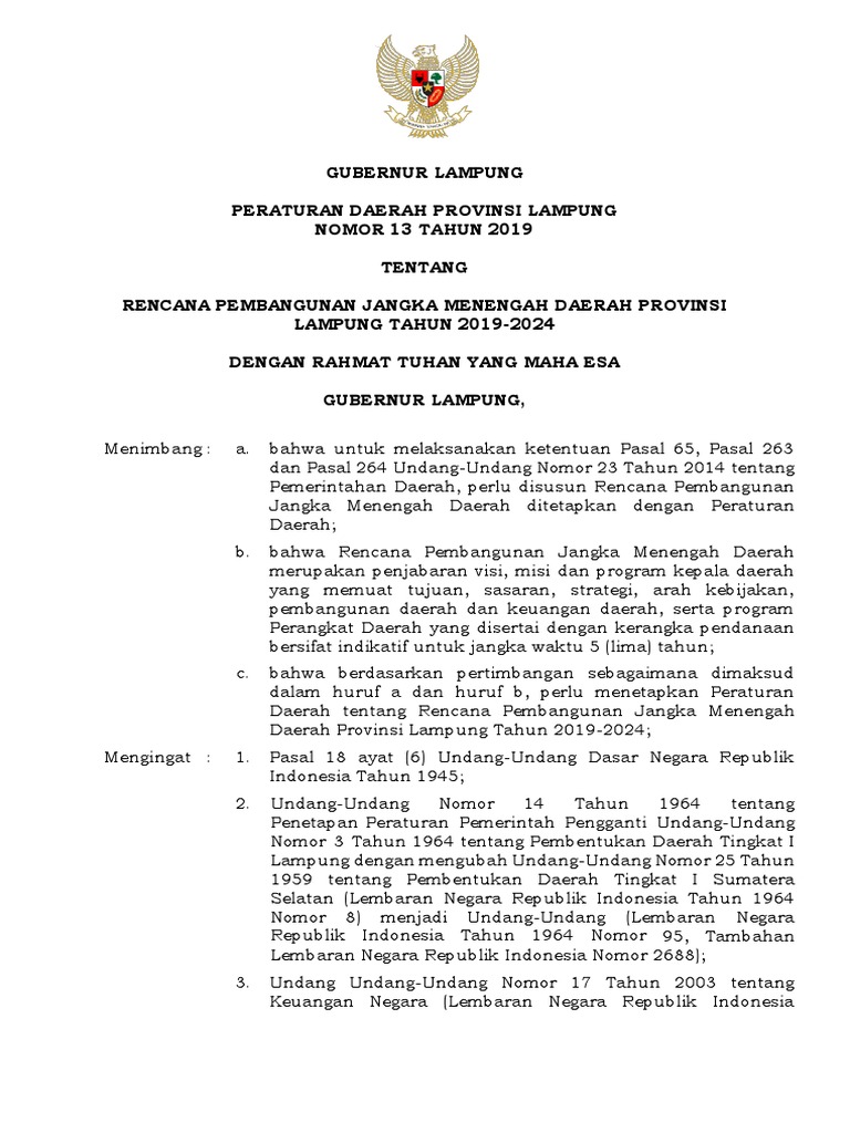 RPJMD Prov Lampung 2019-2024 | PDF