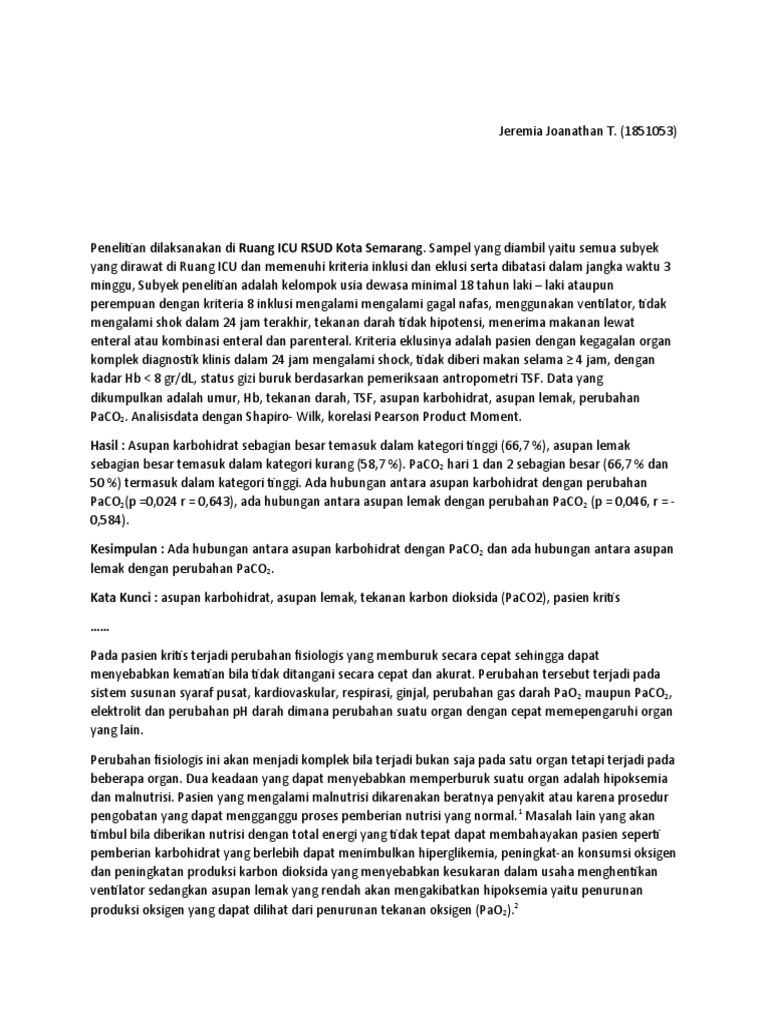 ASUPAN KARBOHIDRAT, ASUPAN LEMAK DAN PaCO2 PADA PASIEN KRITIS | PDF