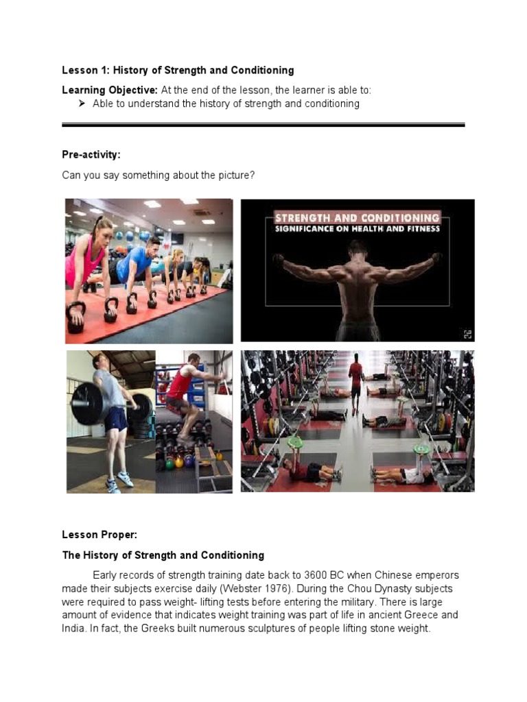 Lesson 1: History of Strength and Conditioning Learning Objective: at ...