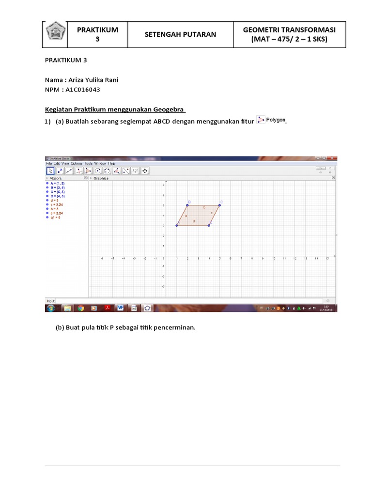 Praktikum 3 Setengah Putaran Geometri Transformasi (MAT - 475/ 2 - 1 ...
