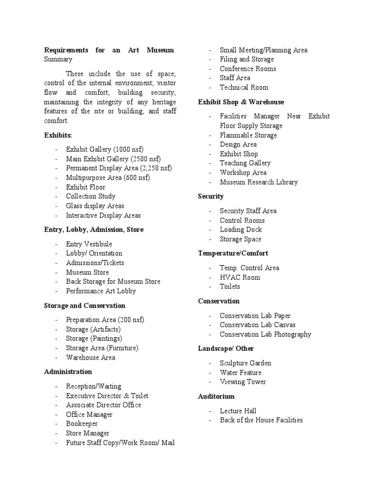 Space Requirements | PDF | Museum | Library And Museum