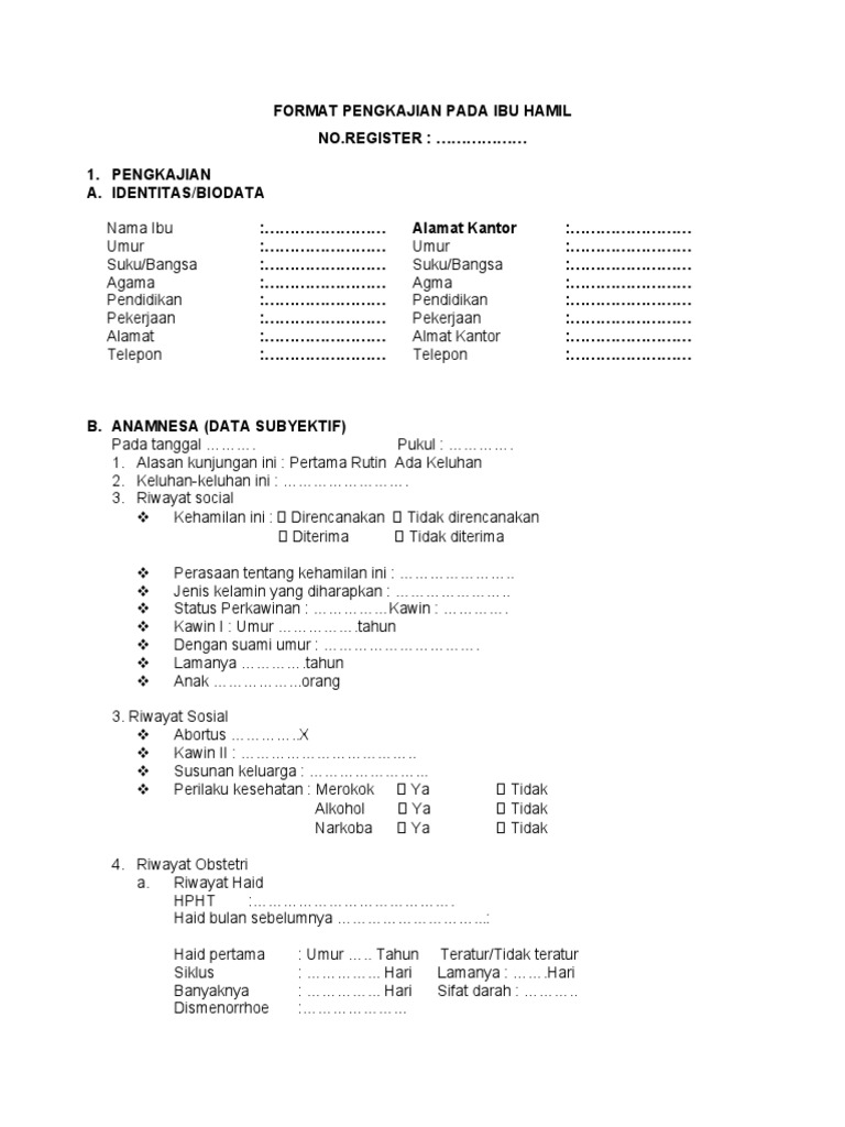 Format Pengkajian Pada Ibu Hamil | PDF