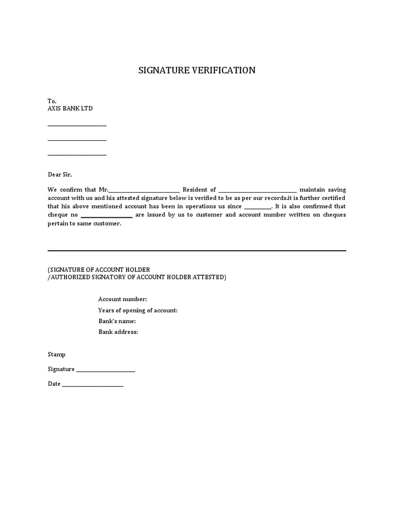 Axis Bank Signature Verification Form | PDF | Business | Finance ...