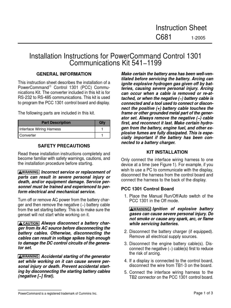 Instruction Sheet C681 Installation Instructions For Powercommand ...