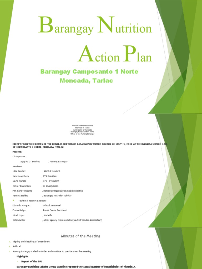 Barangay Nutrition Action Plan | PDF