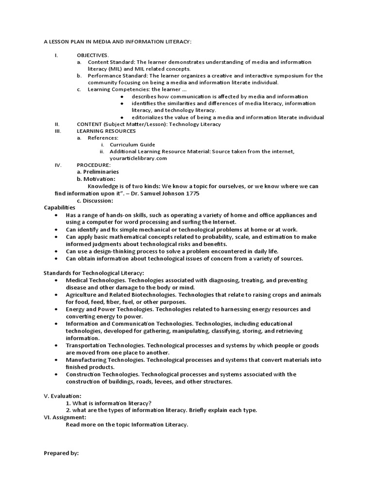 A Lesson Plan in Mil 4 | PDF | Information Literacy | Information