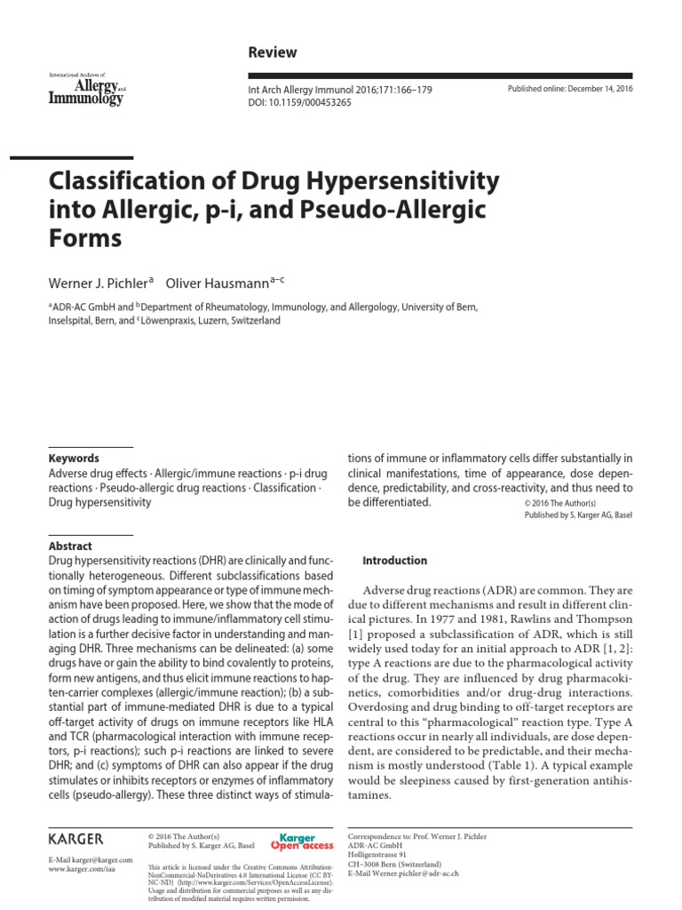 Classification of Drug Hypersensitivity Into Allergic, P-I, and Pseudo ...