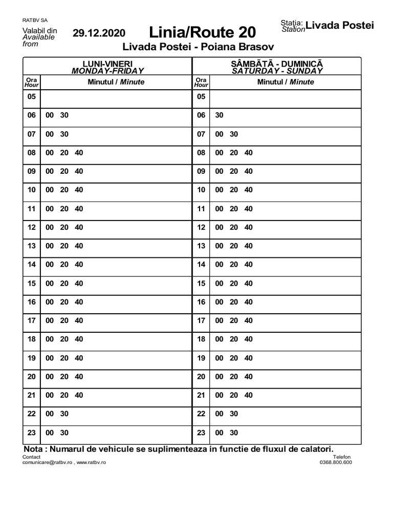 Linia 20 Livada Postei Poiana Brasov Livada Postei | PDF