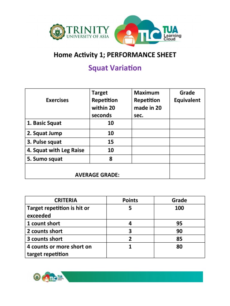 Squat Home Activity 1 PERFORMANCE SHEET | PDF