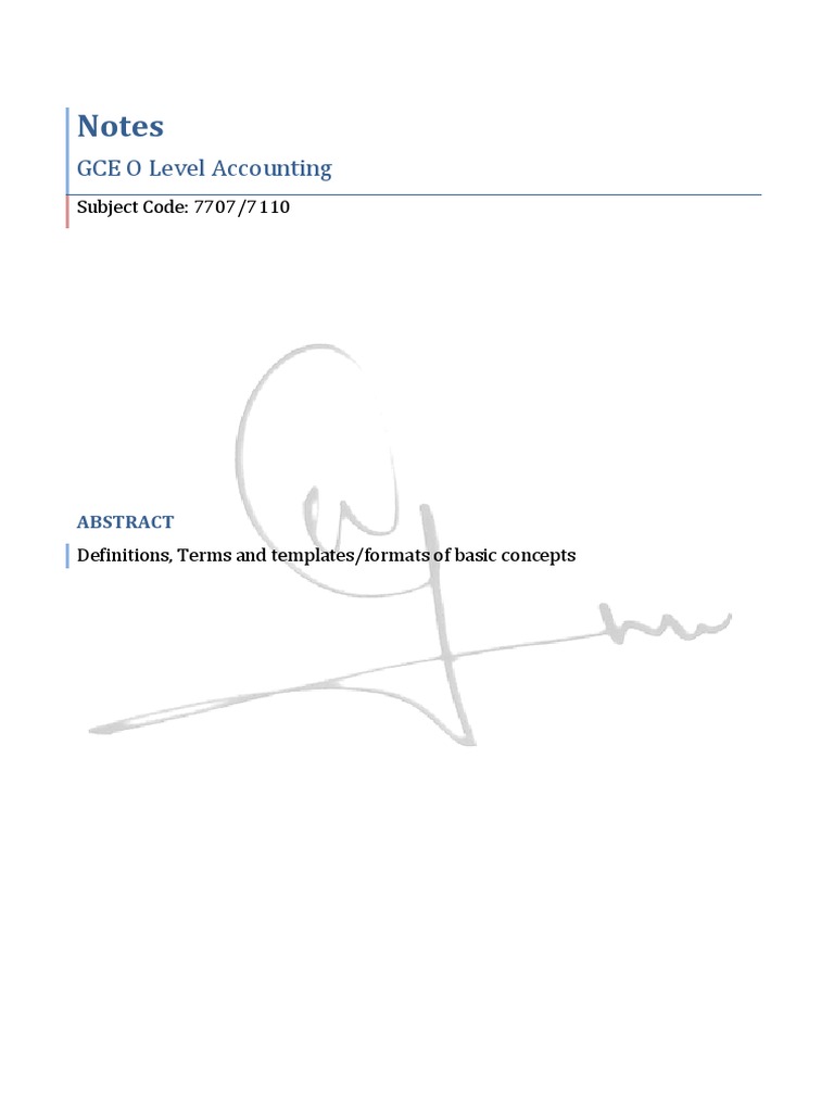 O-Level-Accounts Notes | PDF | Bookkeeping | Debits And Credits