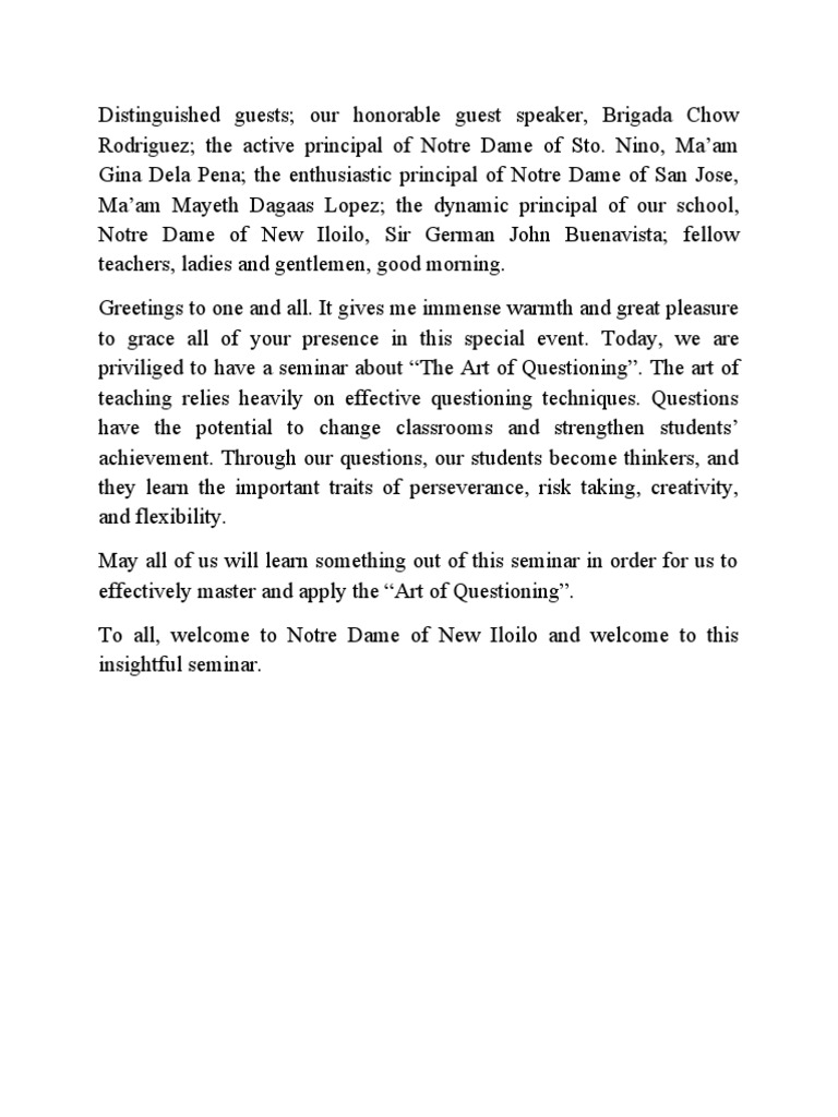 Welcome Address For Seminar | PDF