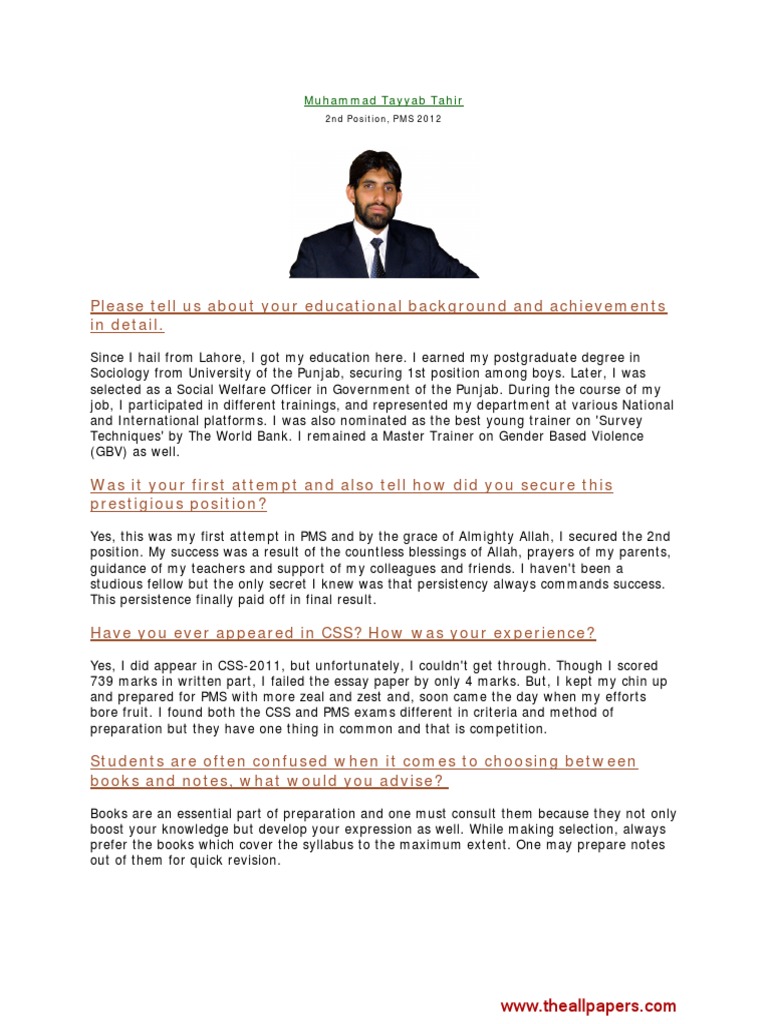 Muhammad Tayyab Tahir's PMS Success Guide | PDF | Multiple Choice | Human Nature