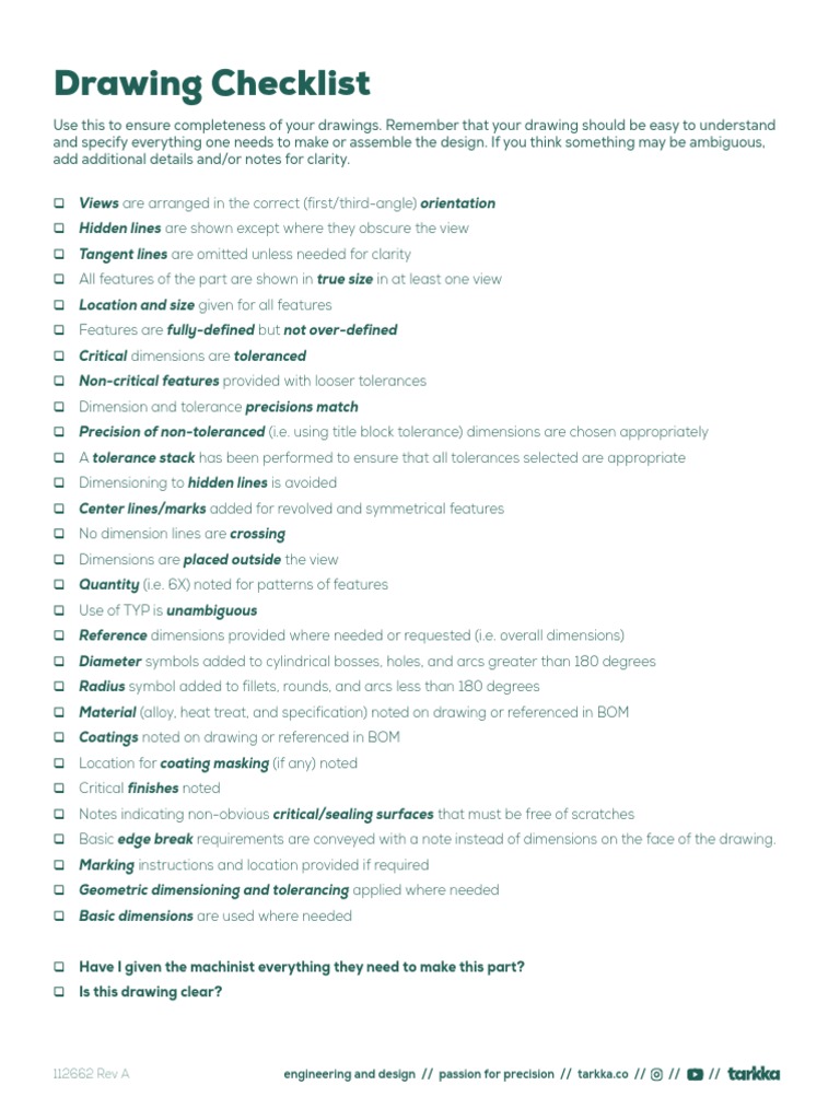 Engineering Drawing Checklist Guide | PDF | Computers