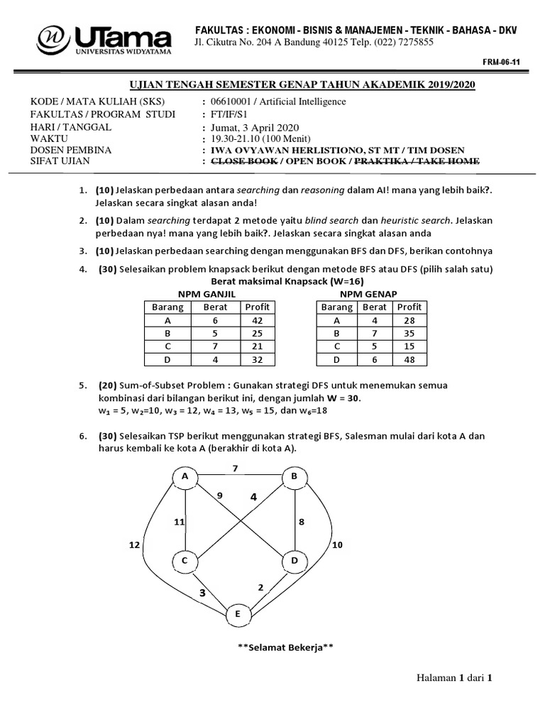 Soal UTS Artificial Intelligence | PDF