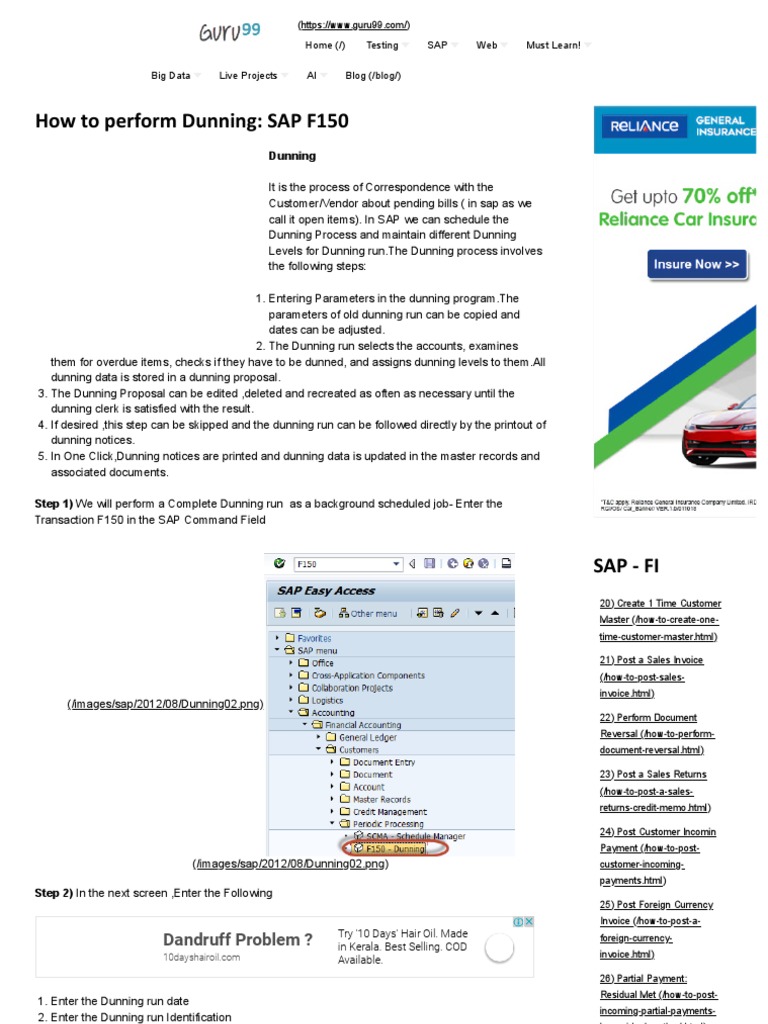 How To Perform Dunning - SAP F150 | PDF | Accounts Payable | Software