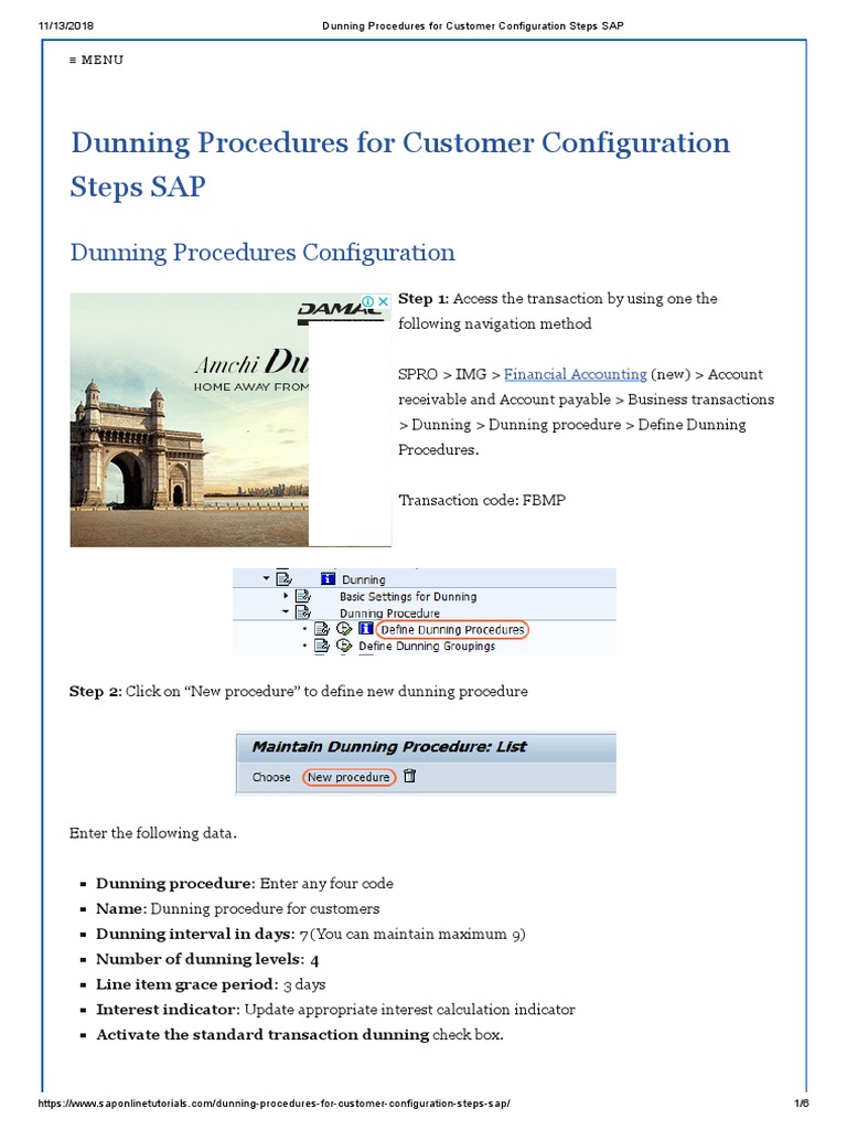 Dunning Procedures For Customer Configuration Steps SAP | PDF ...