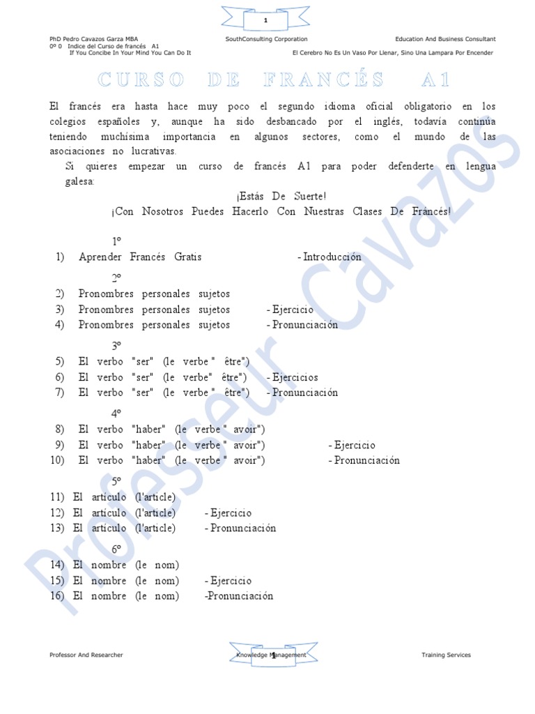 Indice Del Curso de Francés A1 | PDF | Semántica | Mecánica del lenguaje