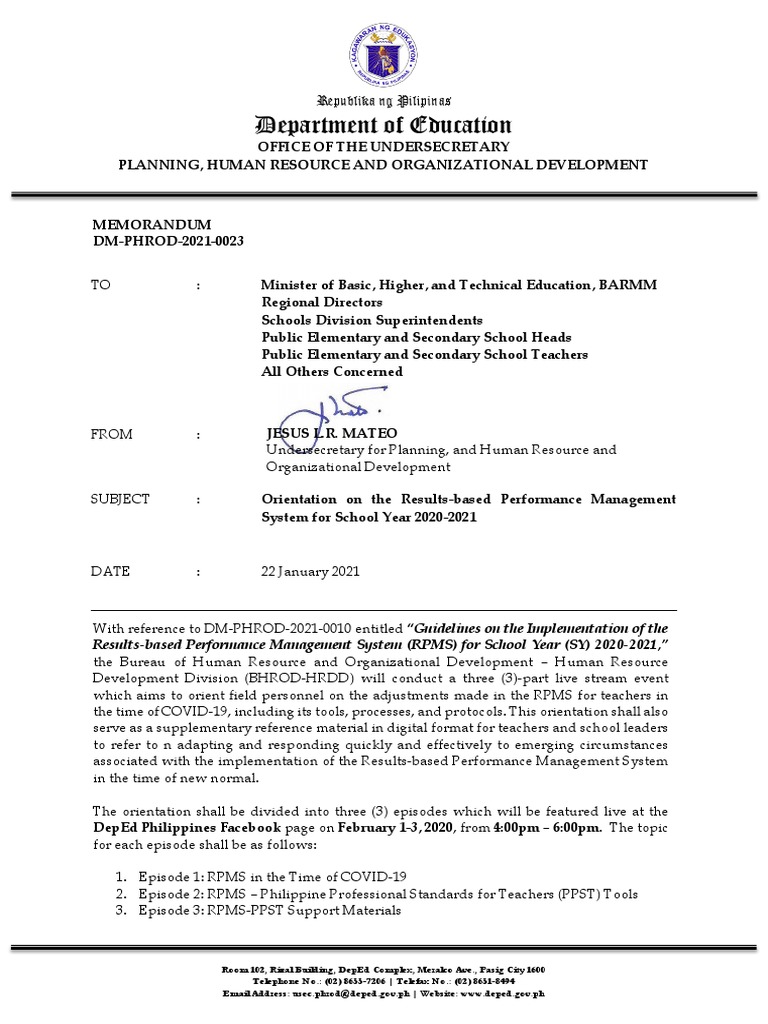 Department of Education: Results-Based Performance Management System ...