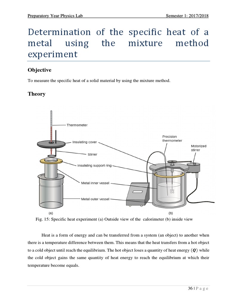 Specific Heat of A Metal Using The Mixture Method Experiment | PDF ...