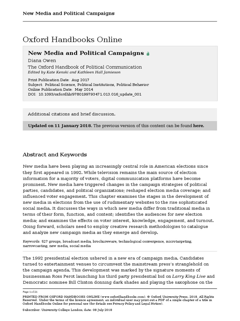 New Media and Political Campaigns | PDF | New Media | Political Campaigns