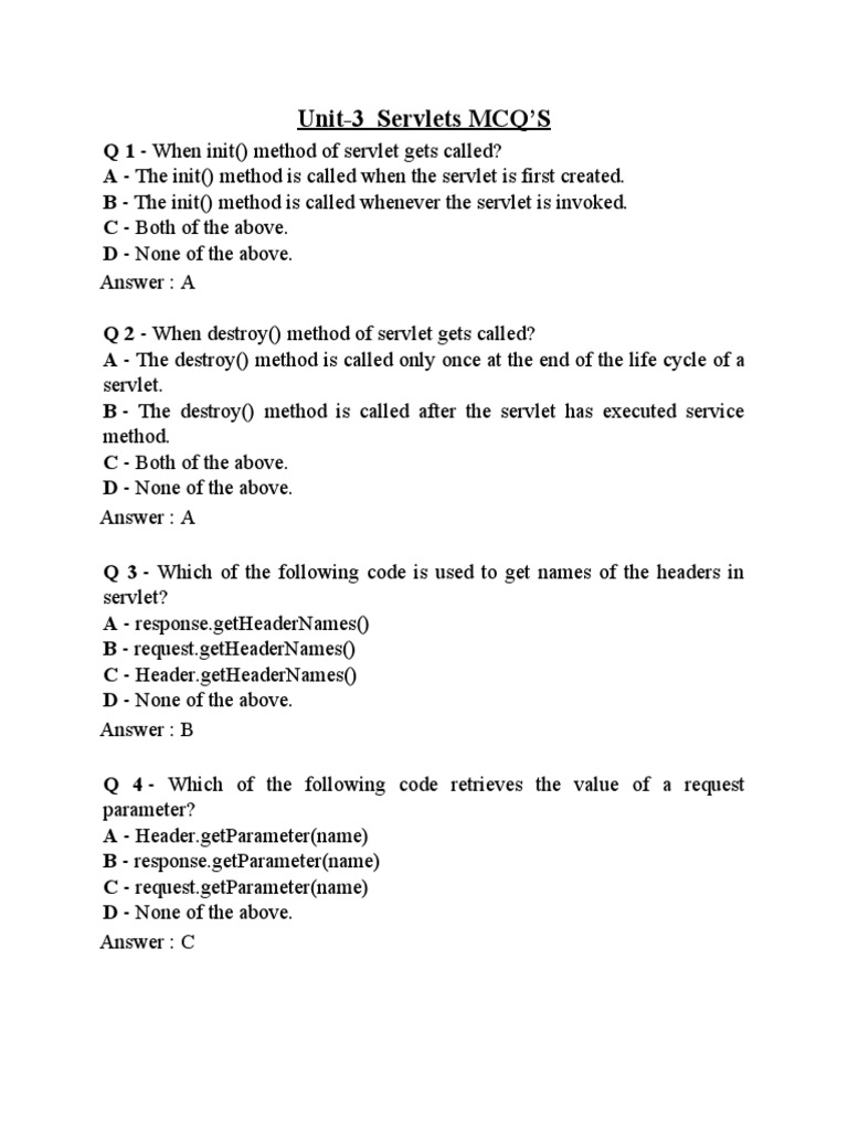 Unit-3 Servlets MCQ'S: Answer: A | PDF | Hypertext | Software Engineering