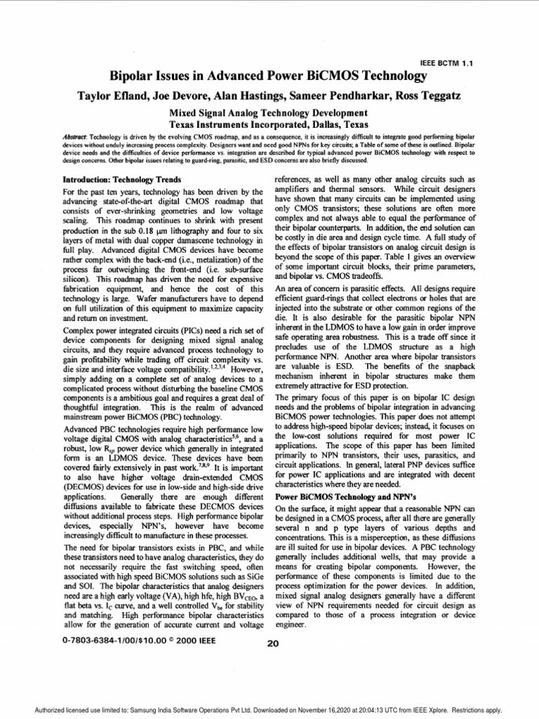 Bipolar Challenges in Power BiCMOS | PDF | Bipolar Junction Transistor ...