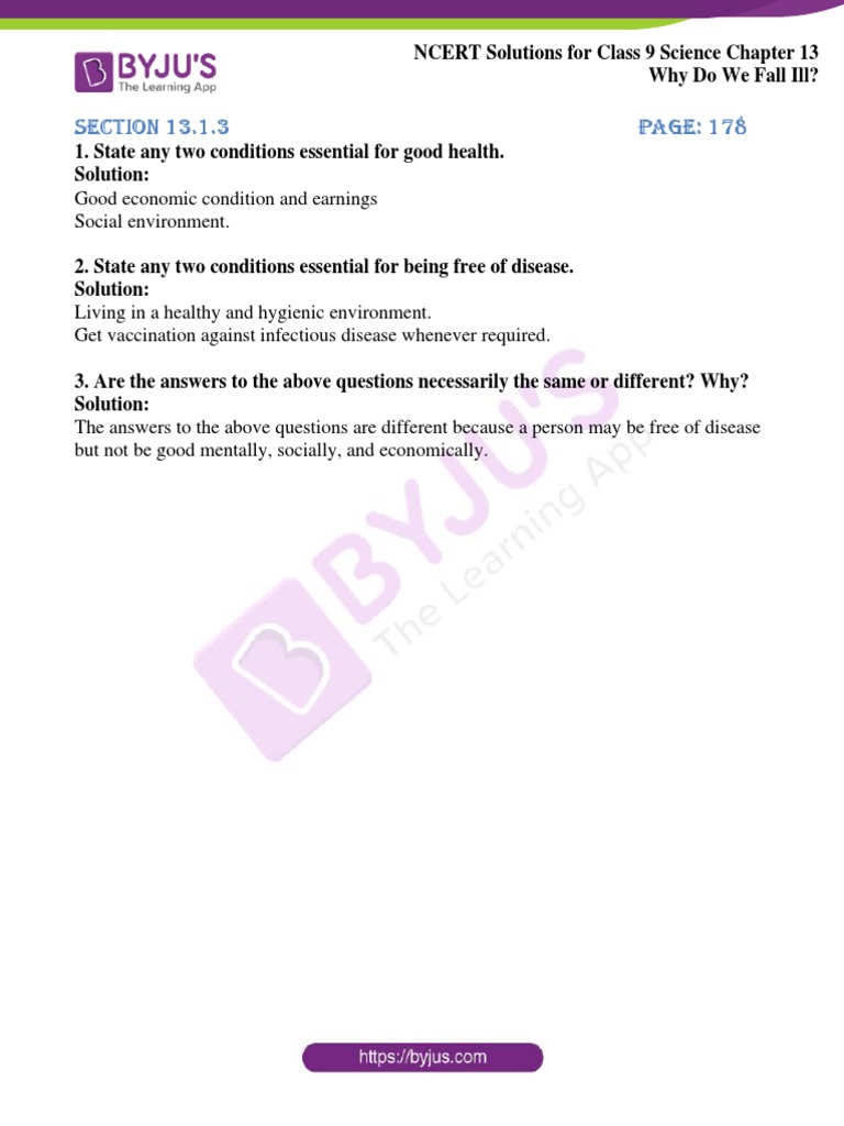 Ncert Sol For Cbse Class 9 Sci Chapter 13 Why Do We Fall Ill | PDF ...