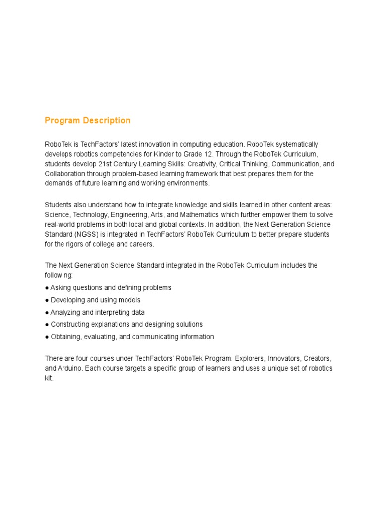 RoboTek Curriculum Guide (2019) | PDF | Robotics | Competence (Human ...