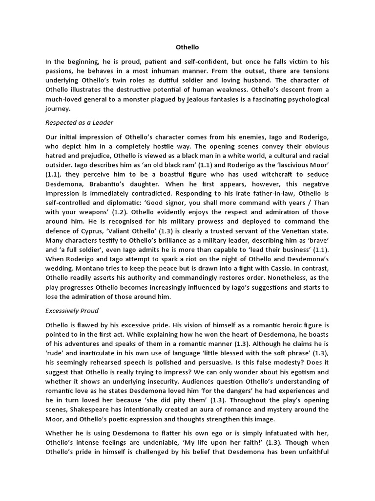 20 Othello Othello's Character Development Notes | PDF | Othello | Iago