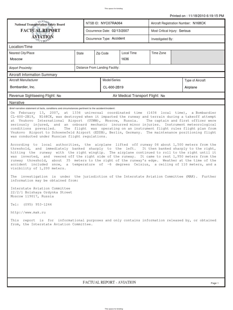 NTSB BAC 070213 Factual | PDF | National Transportation Safety Board ...