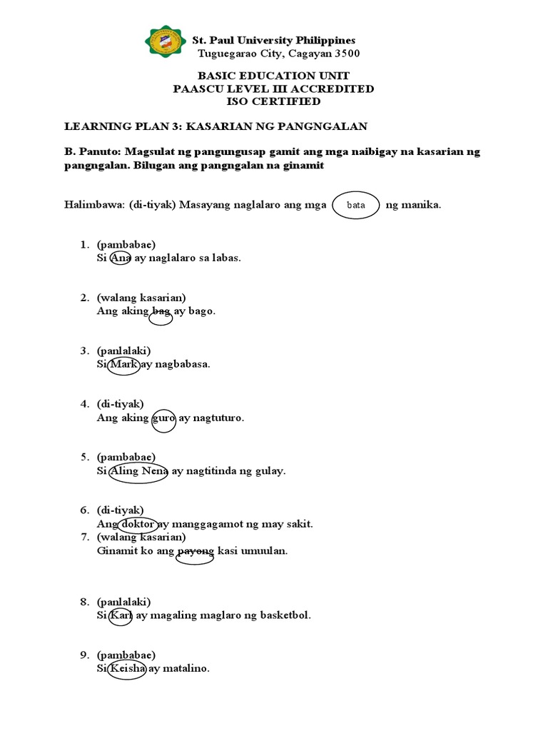 Learning Plan 3 Pormatibong Pagtataya | PDF