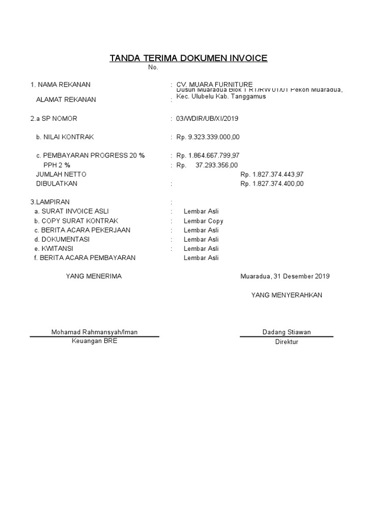 Tanda Terima Invoice dan Pembayaran | PDF