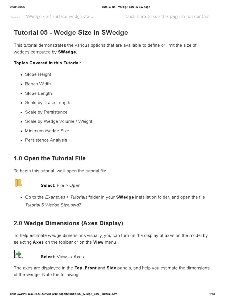Tutorial 05 - Wedge Size in SWedge | PDF | Menu (Computing) | Dimension