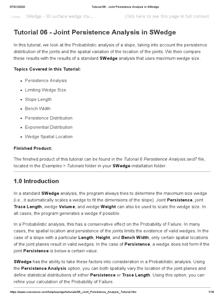 Tutorial 06 - Joint Persistence Analysis in SWedge | PDF | Probability Distribution | Mean