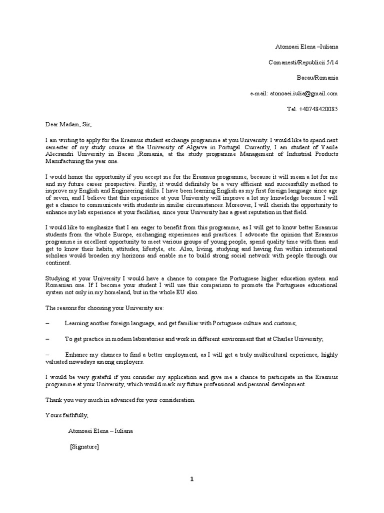 Erasmus Application Letter | PDF | University | Human Nature