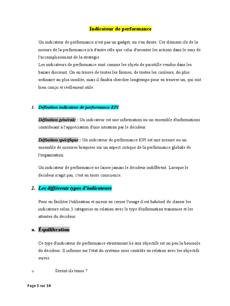 Indicateurs de Performance : Définition et Types | PDF | Business | Science