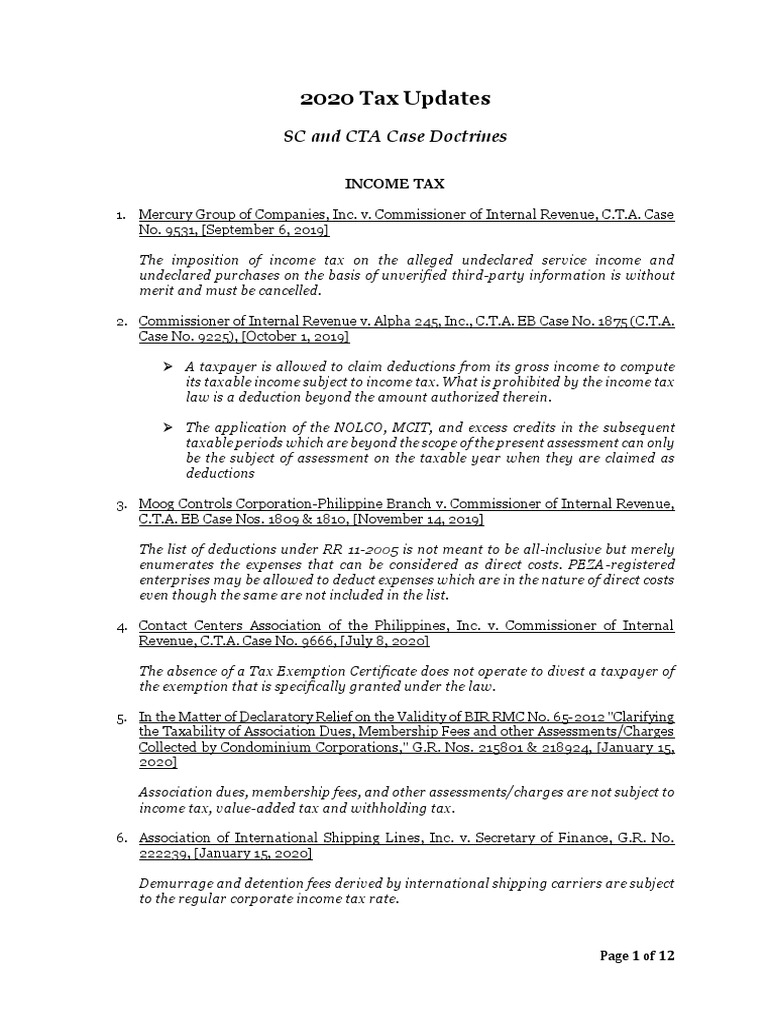 CASE DOCTRINES - 2020 Jurisprudence Updates (SC and CTA Cases) | PDF ...